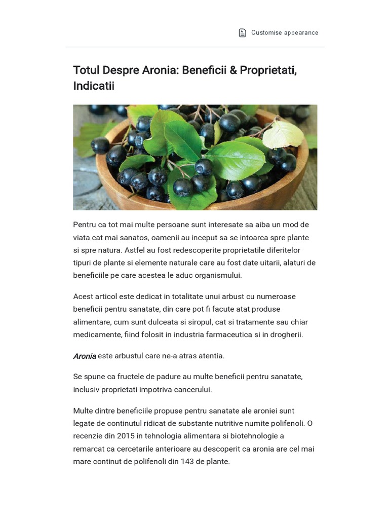 Totul Despre Aronia_ Beneficii & Proprietati, Indicatii - Reader Mode | PDF