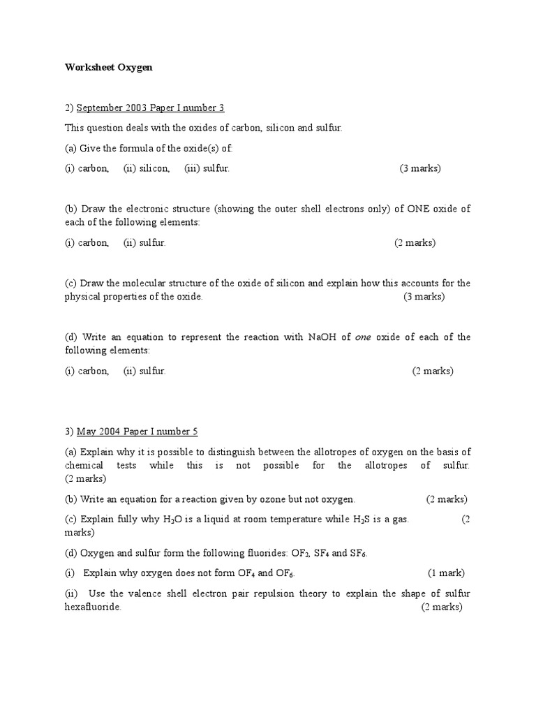 Questions and Answers On Oxygen | PDF | Art | Science & Mathematics