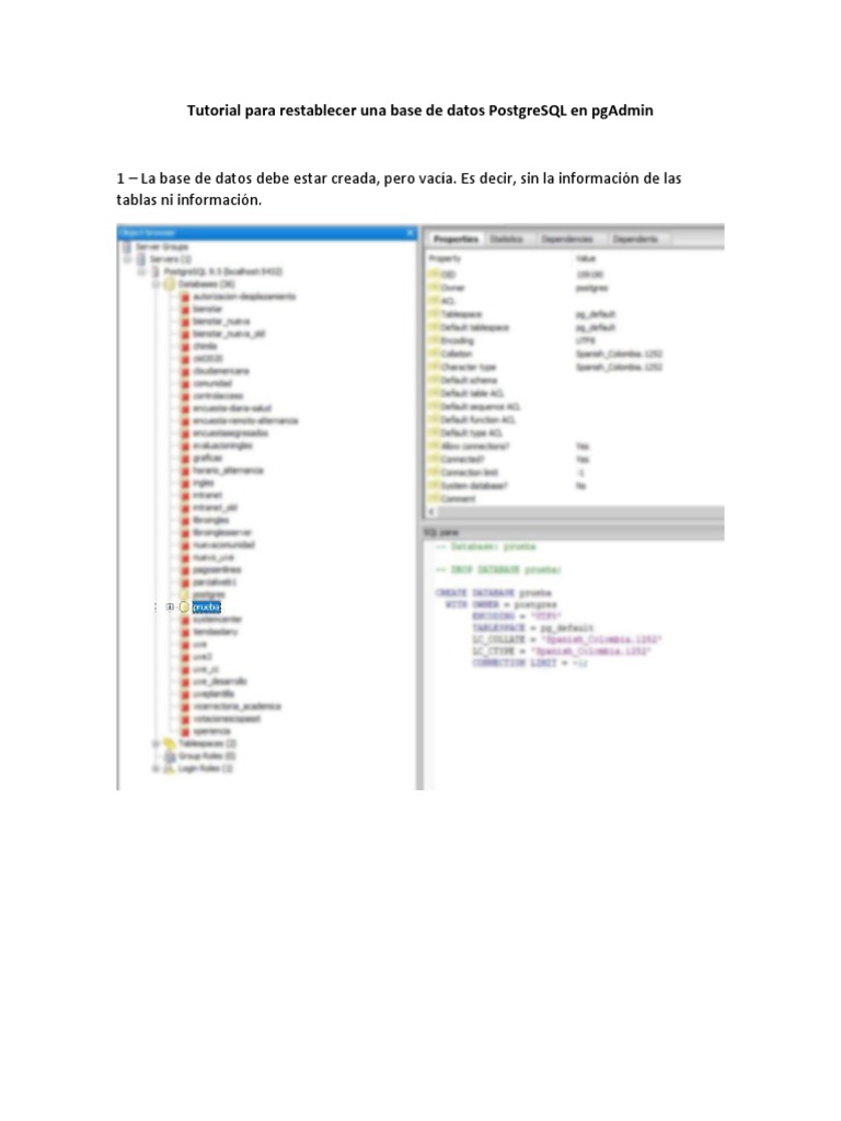 Procedimiento para Restablecer Una Base de Datos PostgreSQL en PGAdmin | PDF