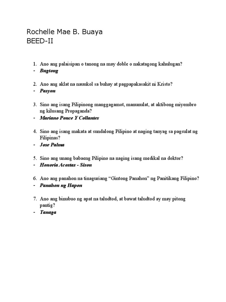 Rochelle Mae B. Buaya Beed-Ii: - Bugtong - Pasyon | PDF