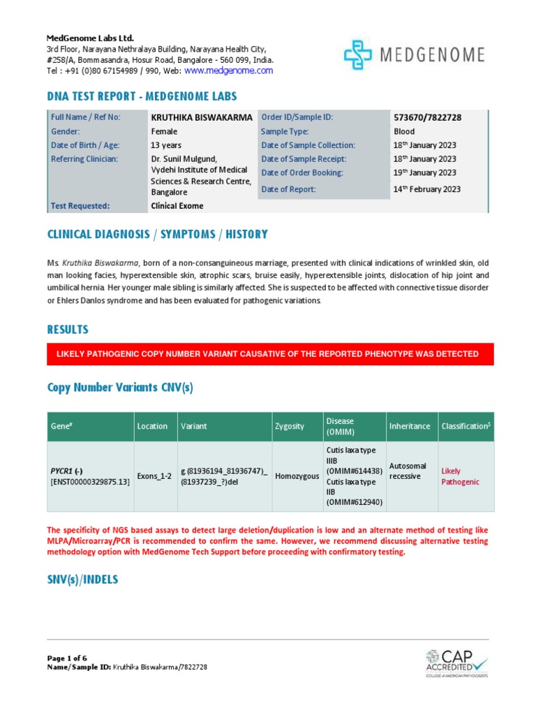 MedGenome DNA Test Report for Kruthika | PDF