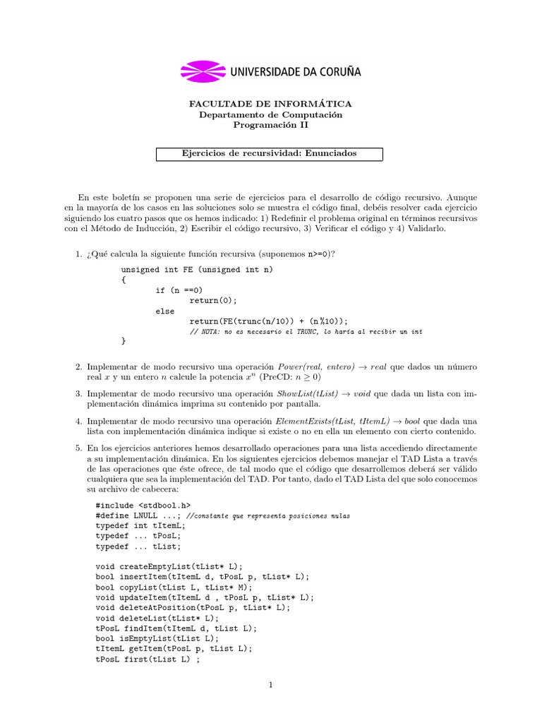 Ejercicios de Recursividad en C | PDF | Recursividad | Matemáticas ...