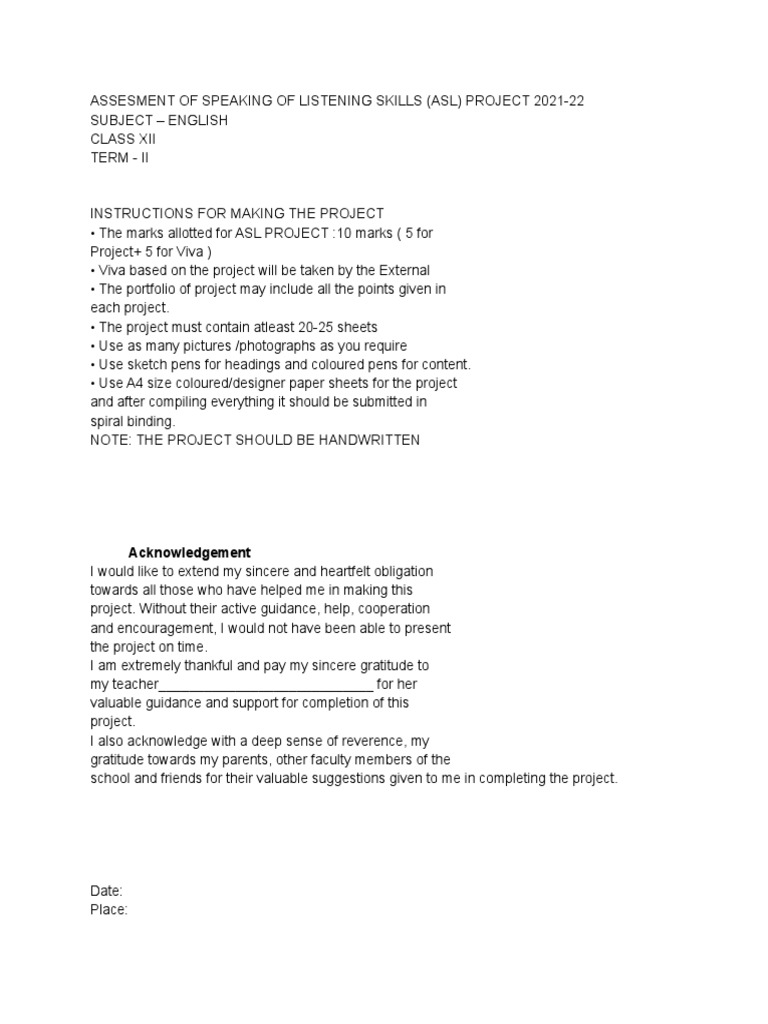 Class 12 (ALS) PROJECT 2021-22 | PDF