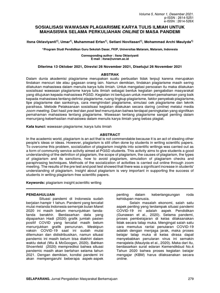 Sosialisasi Wawasan Plagiarisme Karya Tulis Ilmiah | PDF