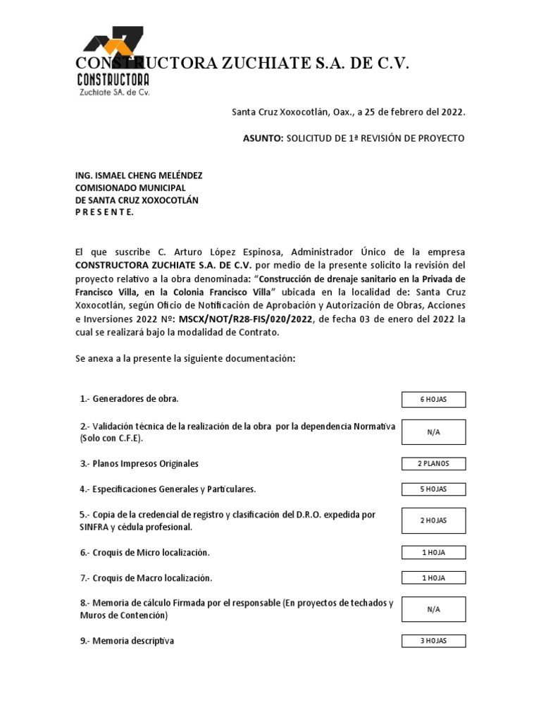 01 Solicitud de Revision de Proyecto | PDF