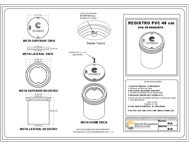 P-Registro Polimerico PVC 40 CM Banqueta 19-10-2017 | PDF | Materiales ...