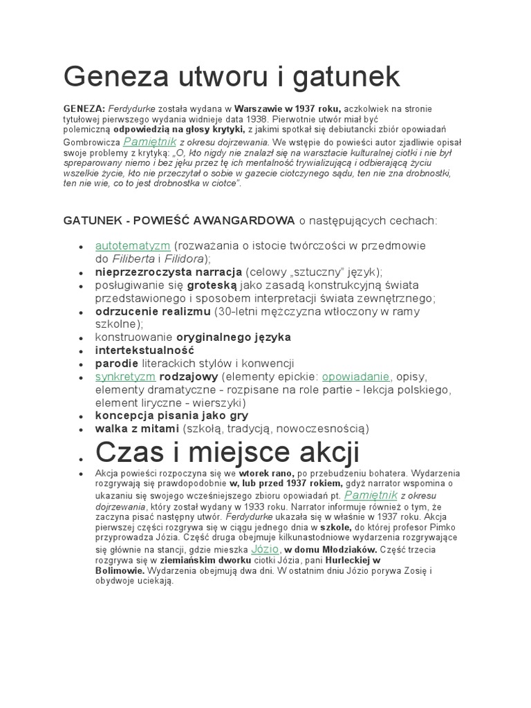 Geneza Utworu I Gatunek: Pamiętnik | PDF