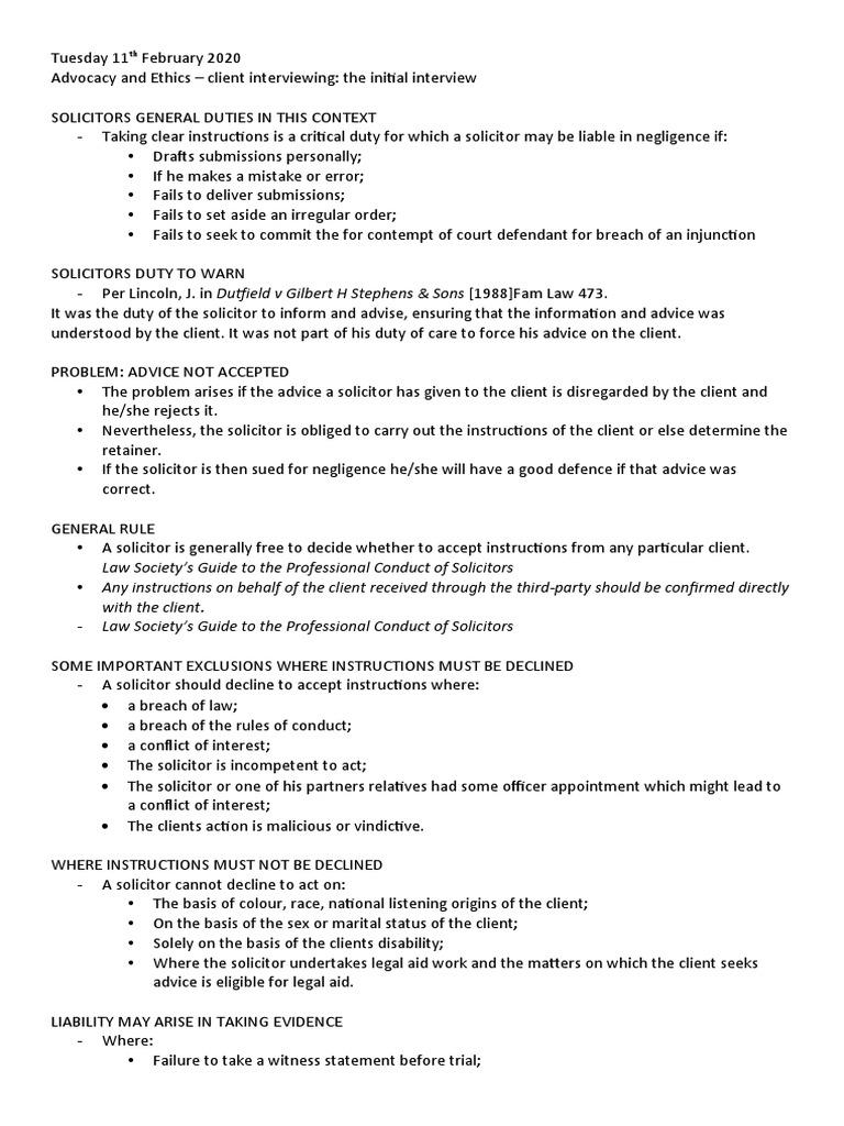 Solicitors' Guide to Client Interviews | PDF