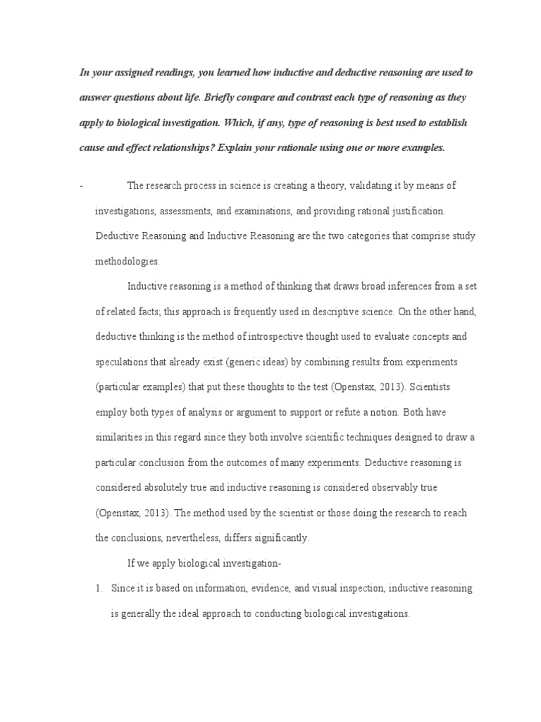 Discussion Assignment 1 (Biol 1301) | PDF | Inductive Reasoning | Scientific Method