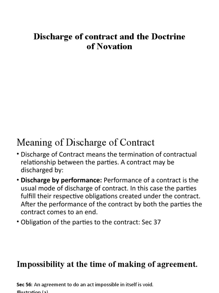 Discharge of Contract and Novation Doctrine | PDF | Contract Law | Law ...