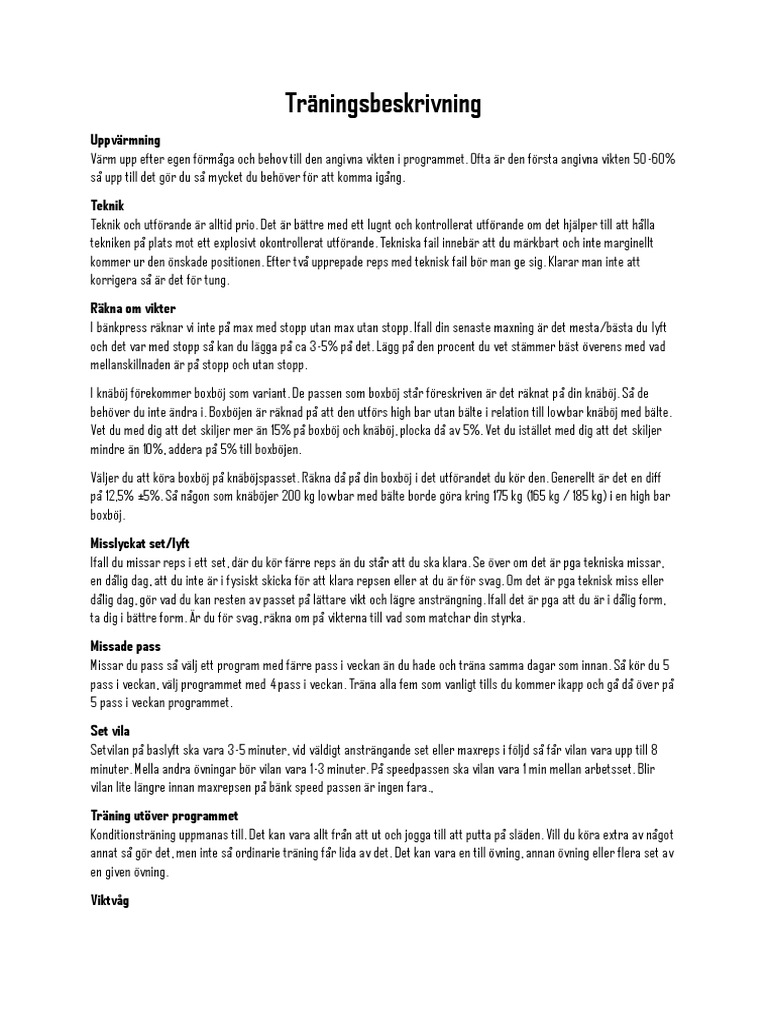 Traningsbeskrivning - Josef Eriksson | PDF