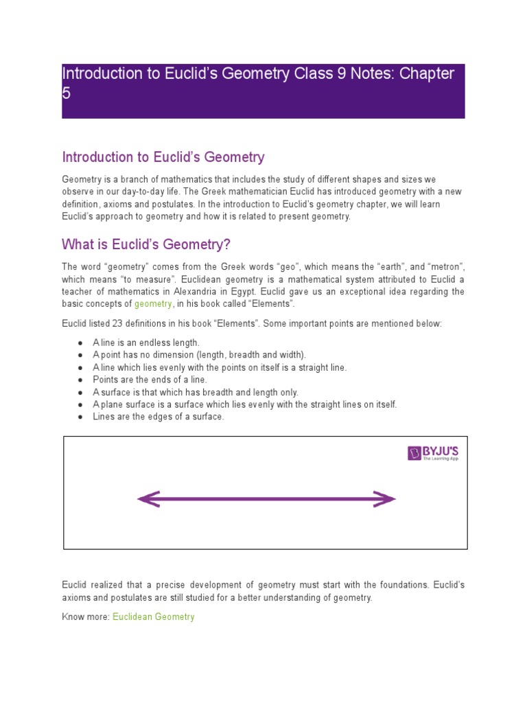 Introduction To Euclid's Geometry Class 9 Notes: Chapter 5 | PDF ...