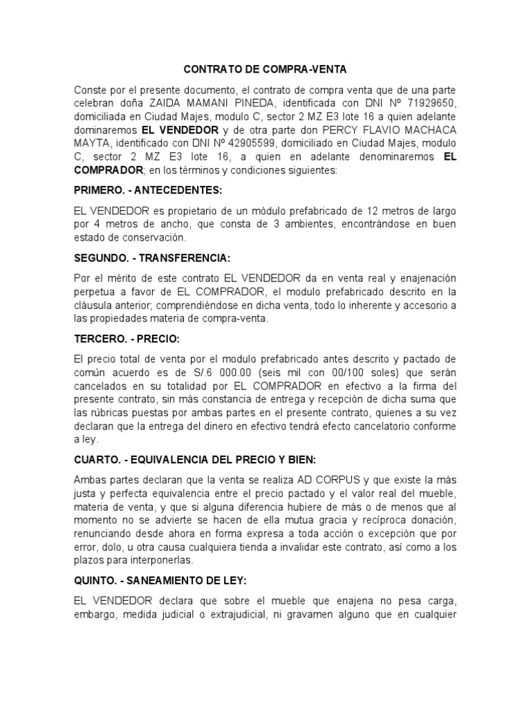Contrato de Compra-Venta de Módulo Prefabricado | PDF