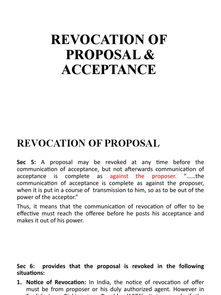 Revocation of Proposal and Acceptance | PDF | Offer And Acceptance ...