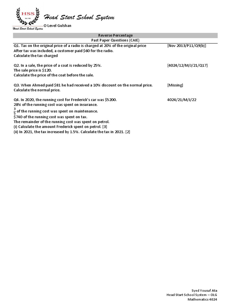 Reverse Percentage | PDF