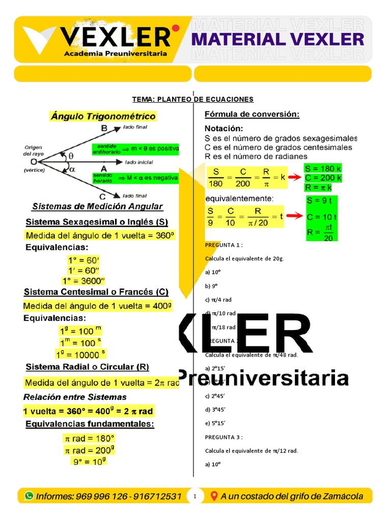Trigonometria Vexler Semana 1 | PDF | Ángulo | Cantidades fisicas