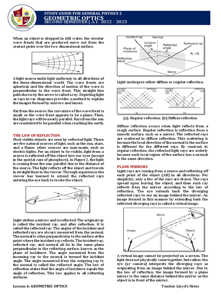 Geometric Optics Study Guide | PDF
