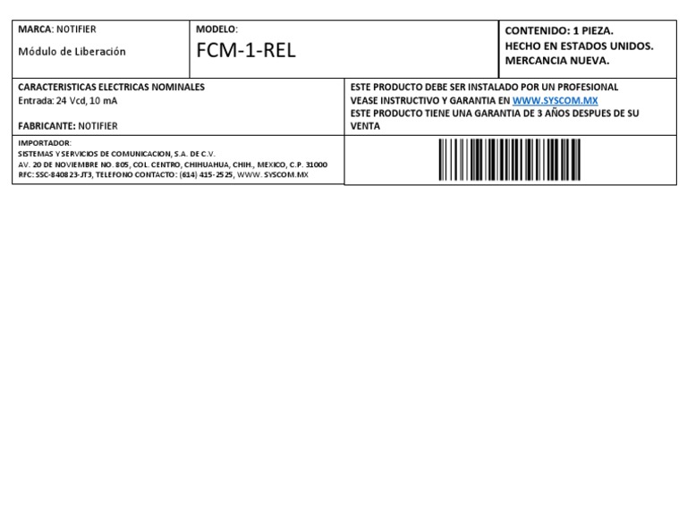 FCM 1 REL - Etiqueta | PDF