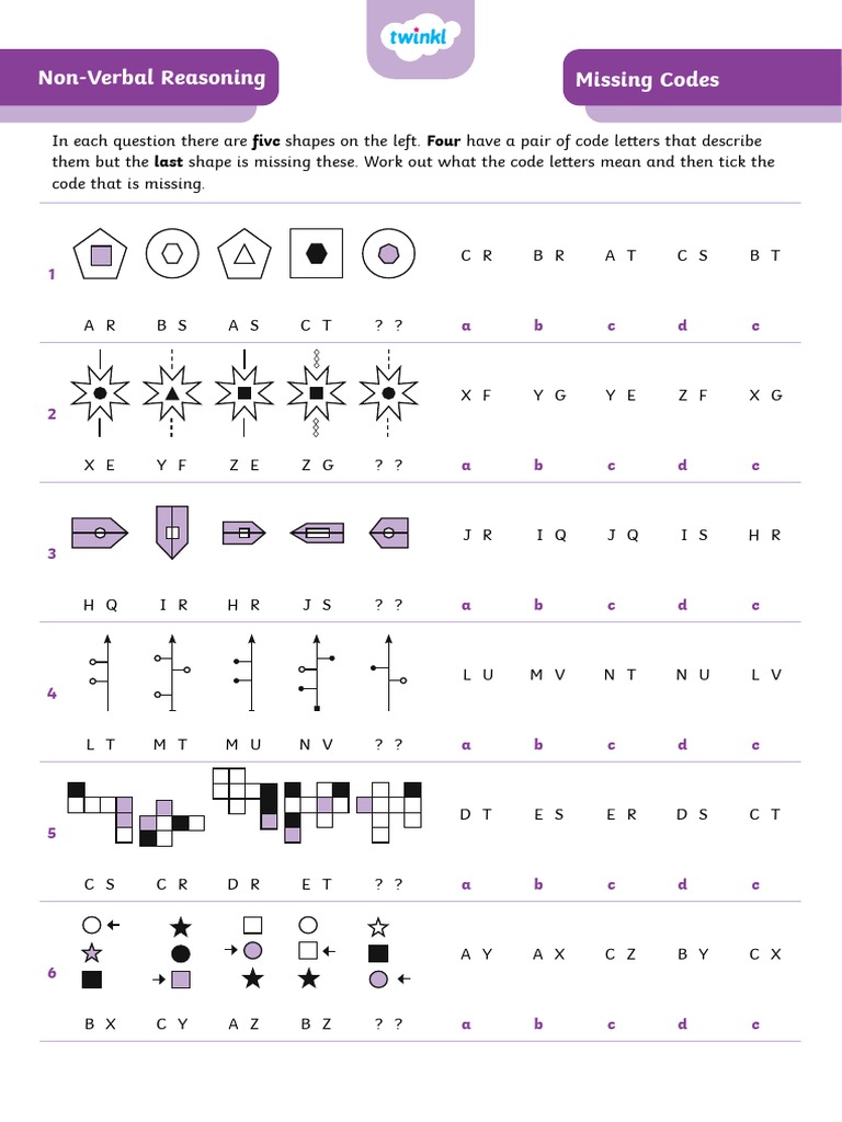 Non-Verbal Reasoning Missing Codes: 1 A B C D e | PDF