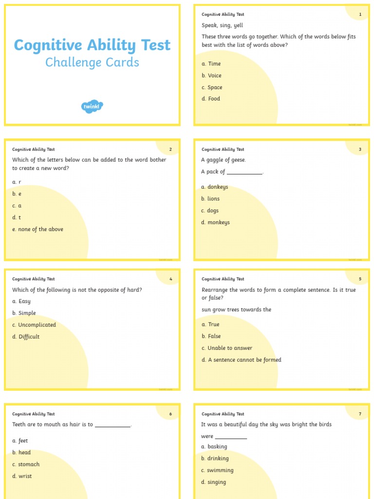 Cognitive Ability Test: Challenge Cards | PDF