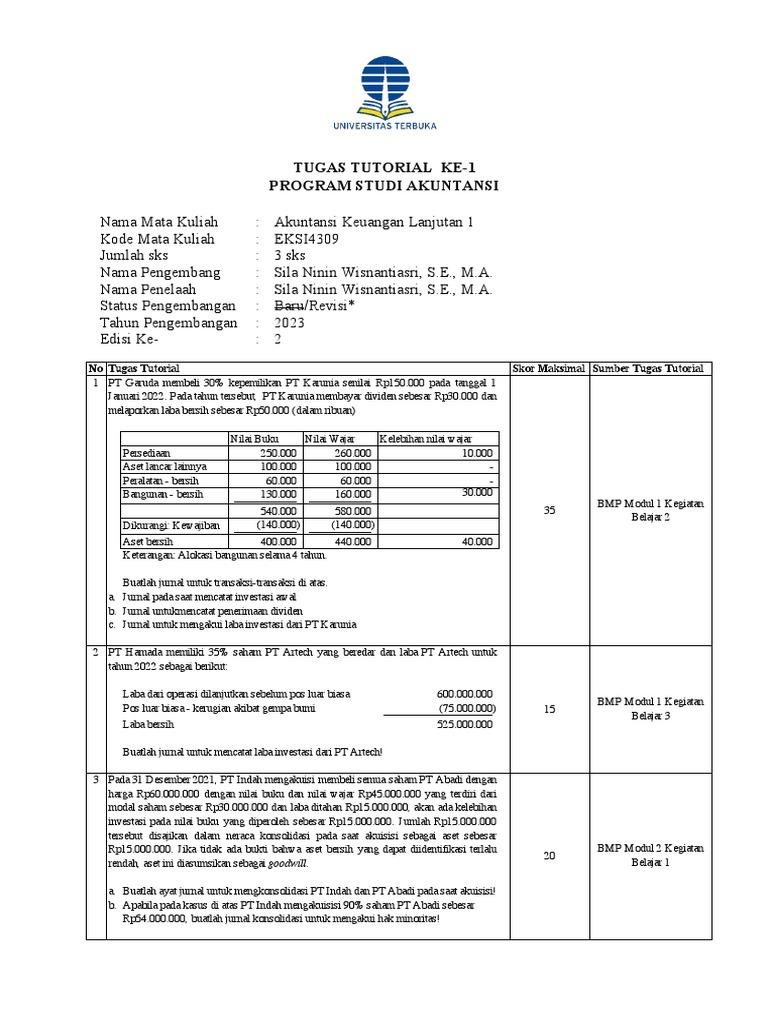 Soal Tugas 1 - AKL 1 | PDF
