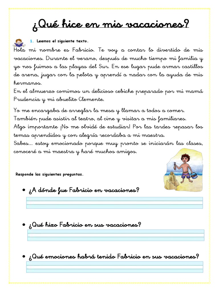 E1 Ficha D3 Com Que Hice en Mis Vacaciones | PDF | Arte