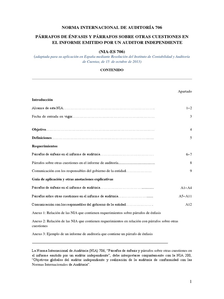 Nia 706 | PDF | Auditoría | Contralor