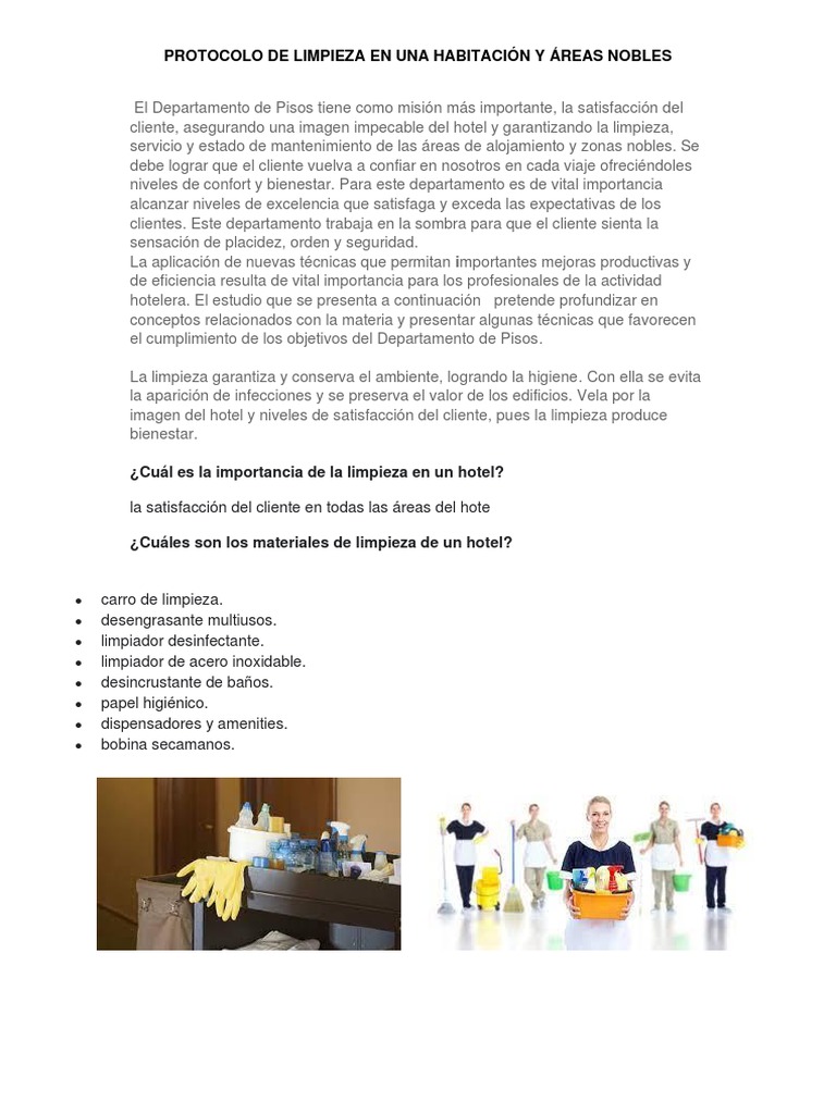 Protocolo de Limpieza en Una Habitación y Áreas Nobles | PDF | Negocios | Arte