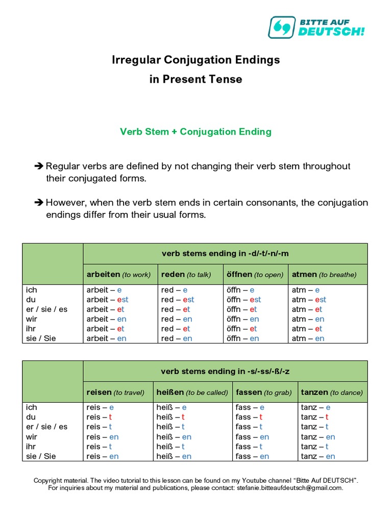 Grammar Line A1-A2 - Lektion 4 - Irregular Conjugation Endings in Present Tense | PDF