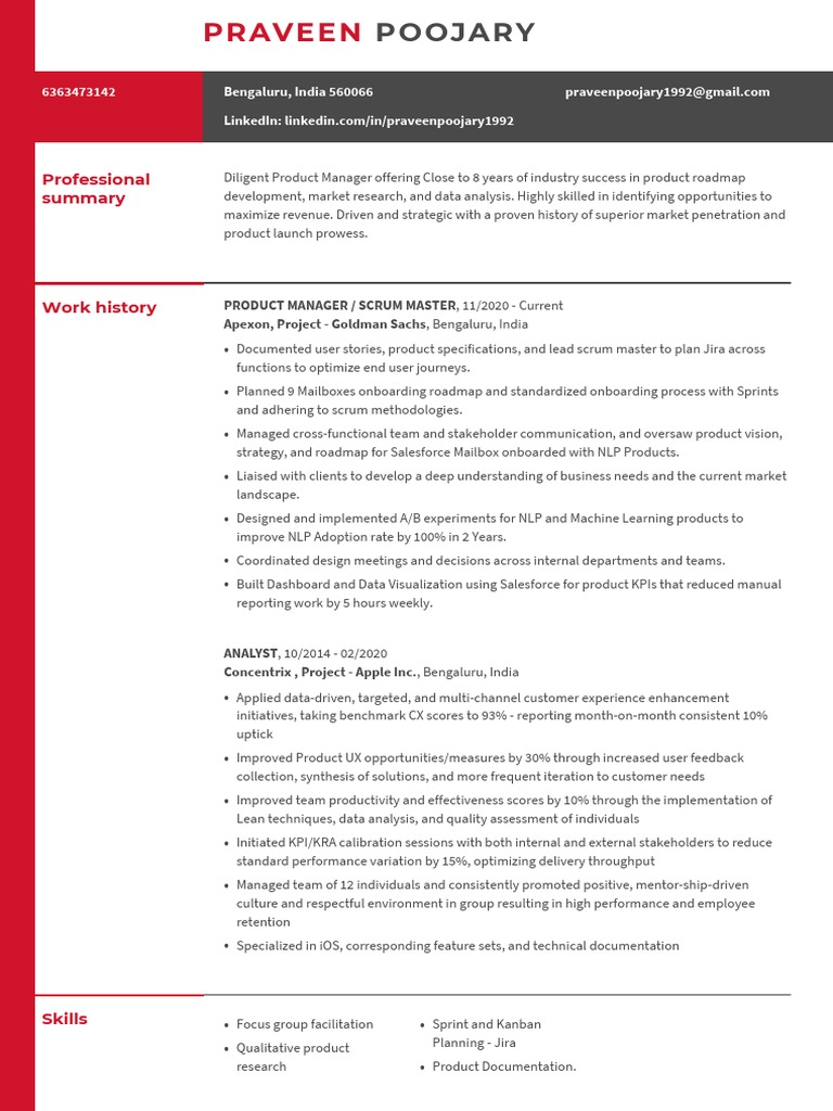 Sample Cv Pdf Scrum Software Development Agile Software Development