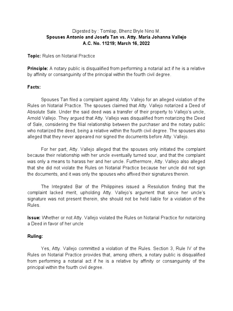 Spouses Tan Vs Atty Vallejo | PDF | Notary Public | Government