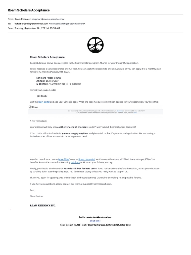 Roam Scholars Acceptance | PDF | Information Technology | Computing