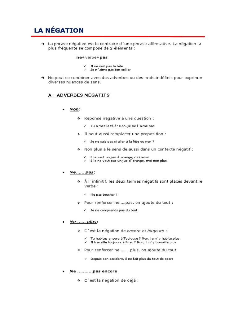 Comprendre la Négation en Français | PDF | Sémiotique | Communication ...