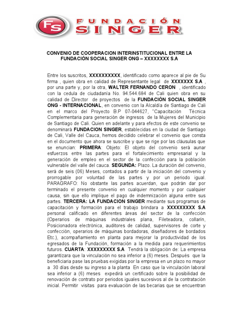 CONVENIO EMPRESARIAL PARA FIRMA (1) | PDF