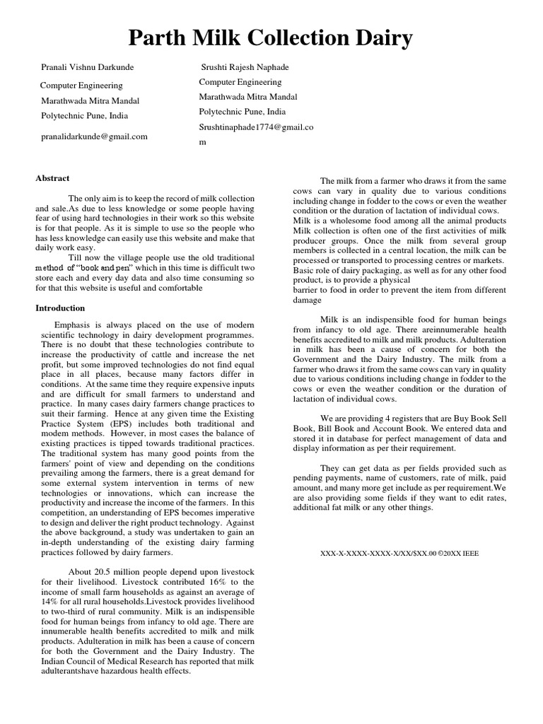 Parth Milk Dairy Paper | PDF
