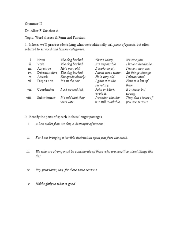 Form and Function | PDF | Part Of Speech | Verb