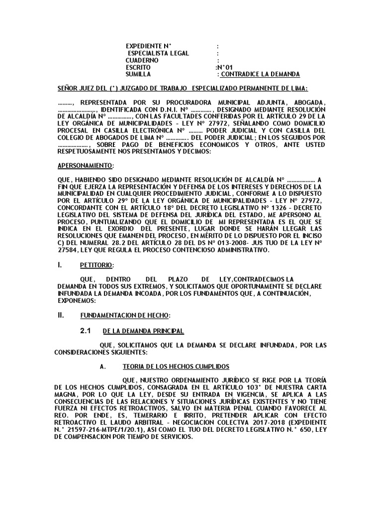 EXPEDIENTE Ejemplo de Contestacion | PDF | Gobernancia | Ley Pública EXPEDIENTE Ejemplo de Contestacion | PDF | Gobernancia | Ley Pública