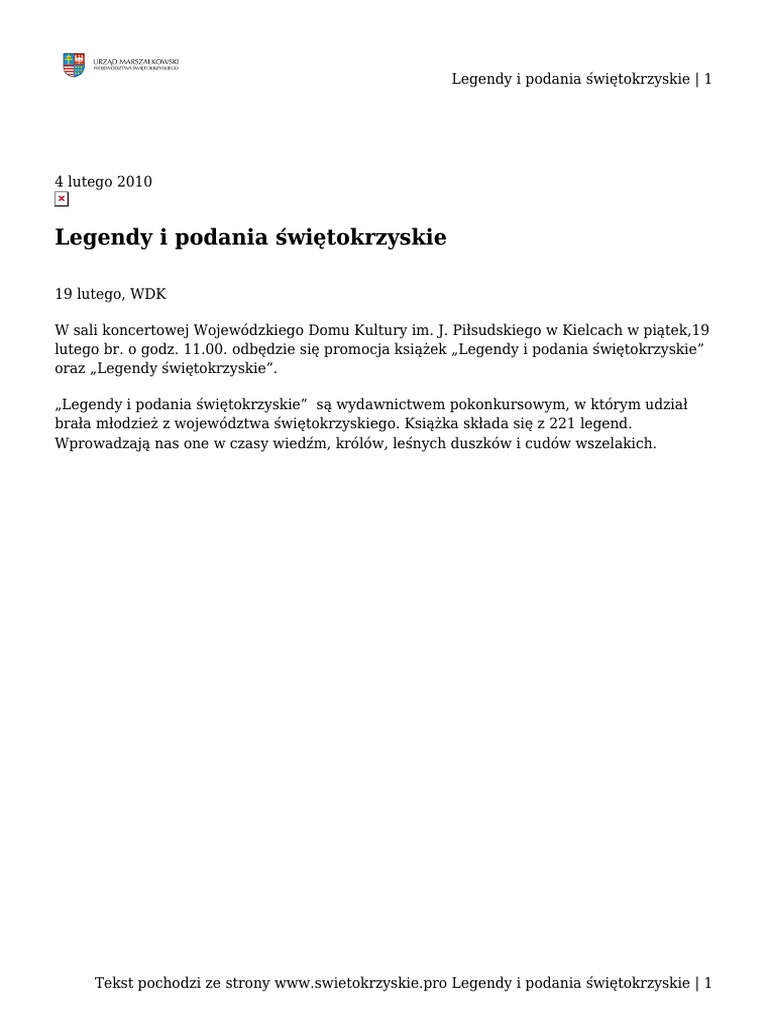 Legendy I Podania Świętokrzyskie | PDF