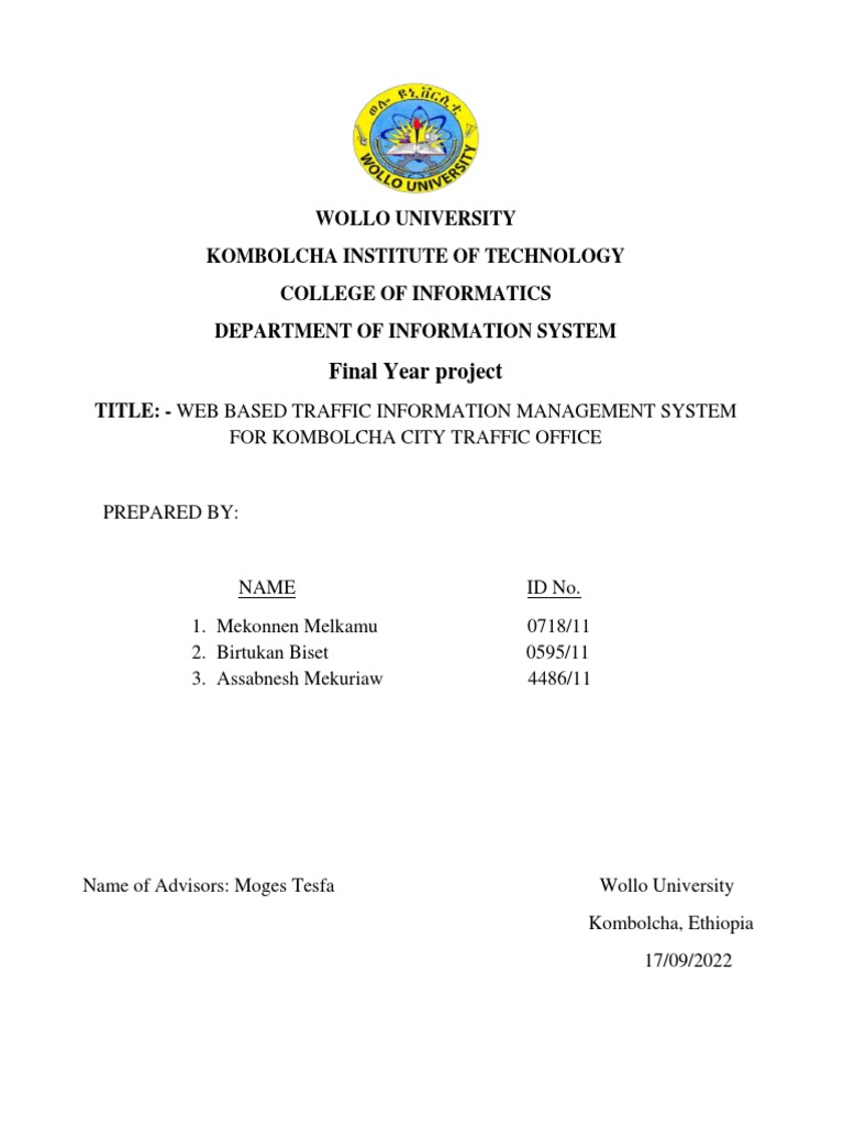 Wollo University Kombolcha Institute of Technology College of ...