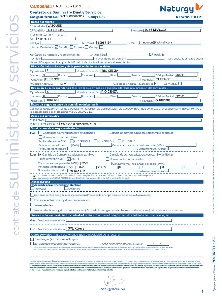 RESCAST 0123 Contrato de Suministro Dual y Servicios: Código de ...