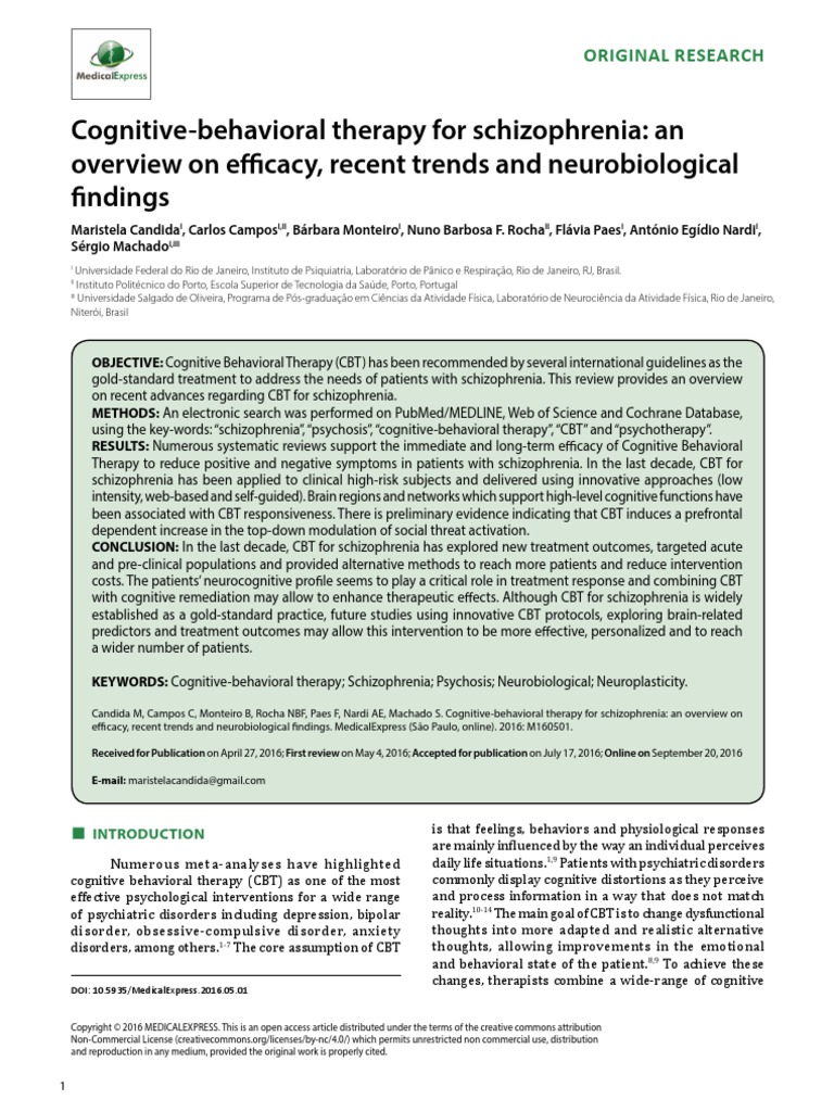 Cognitive Behavioral Therapy For Schizophrenia An Overview On Efficacy ...