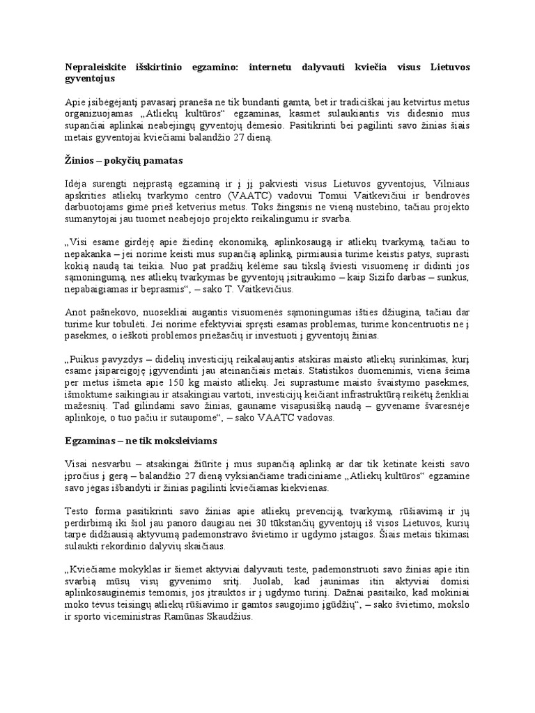 Atlieku Kulturos Egzaminas 2023 Str. | PDF