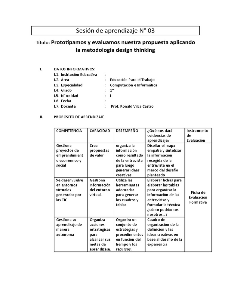Sesión de aprendizaje N° 03 | PDF | Aprendizaje | Evaluación