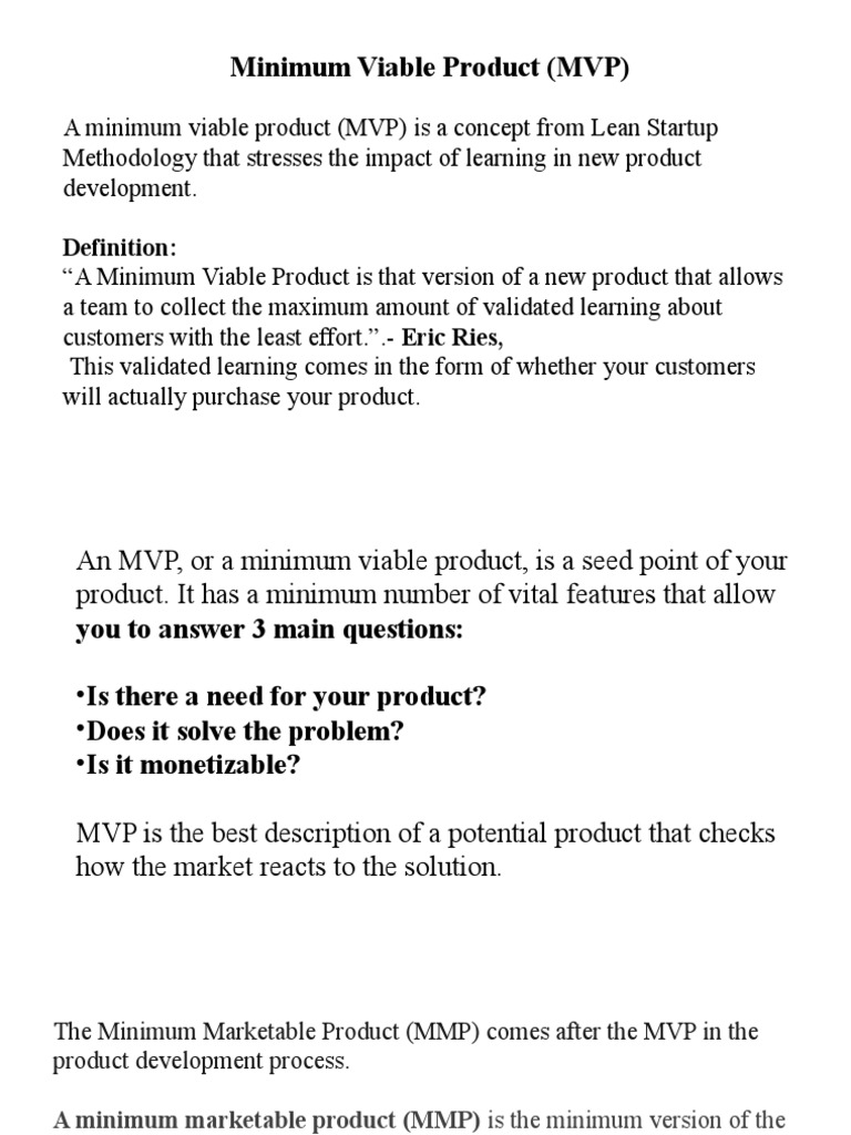 Minimum Viable Product (MVP) : Definition | PDF | Business | Computing