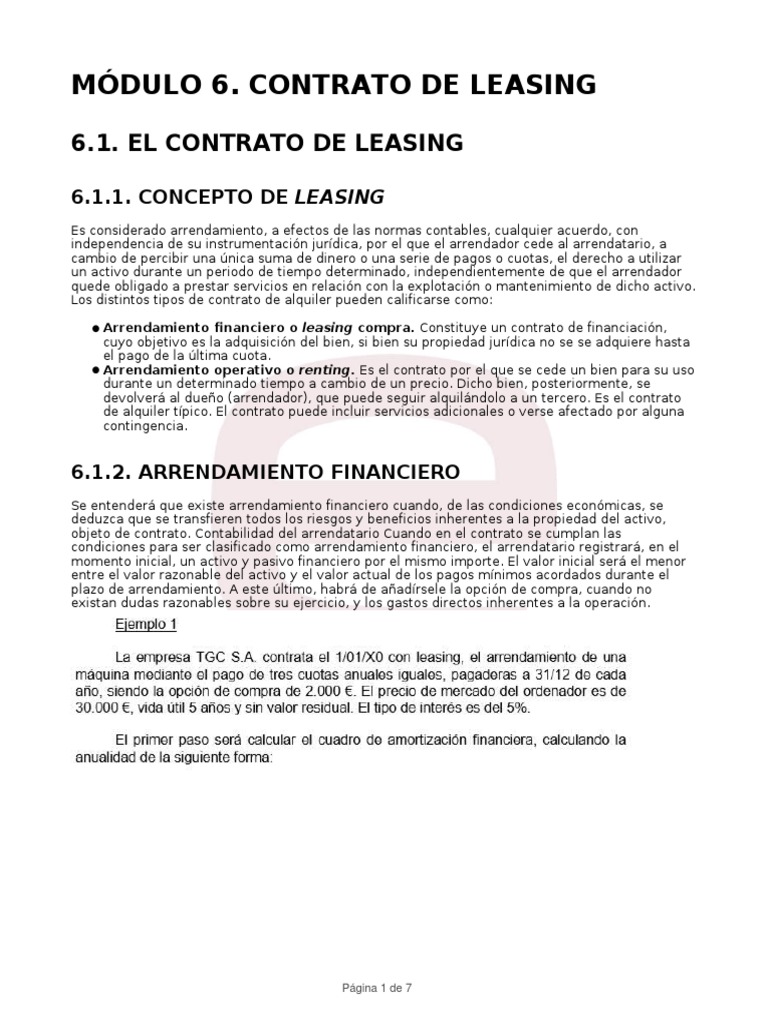 Modulo 6 Contrato de Leasing | PDF | Business | Economias