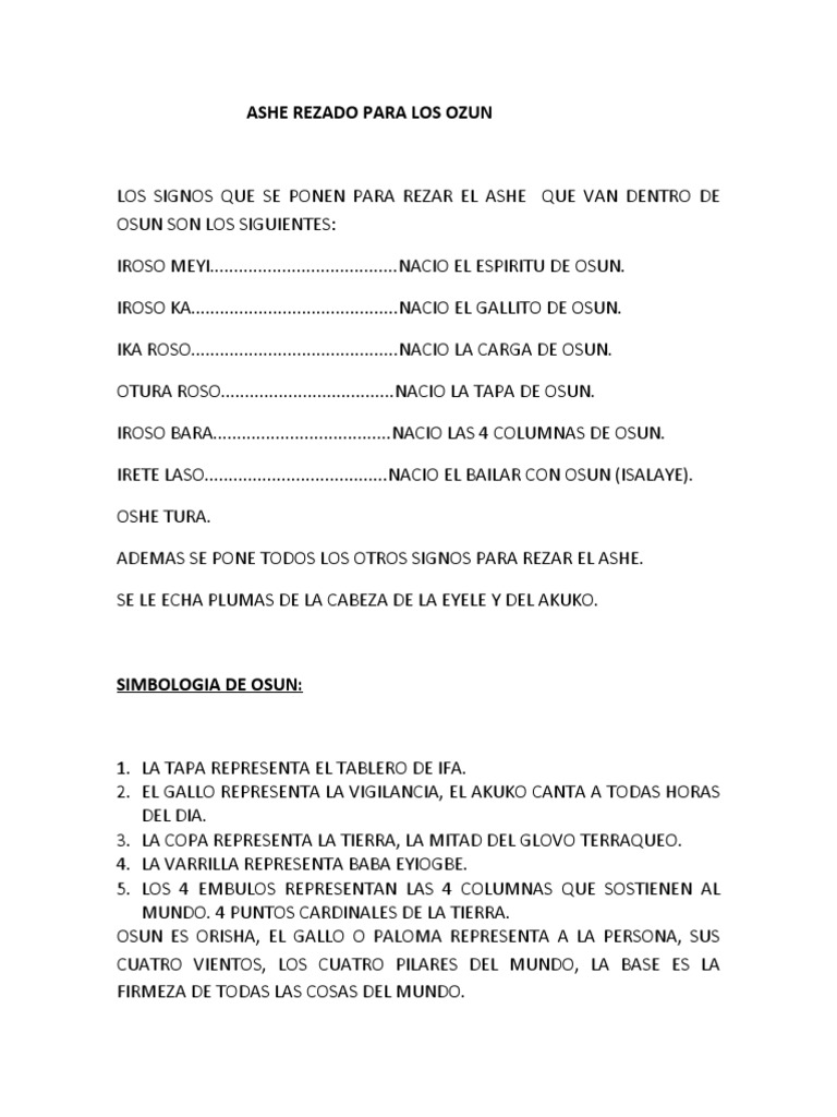 Ashe Rezado para Los Ozun | PDF | Antropología De La Religión | Deidades
