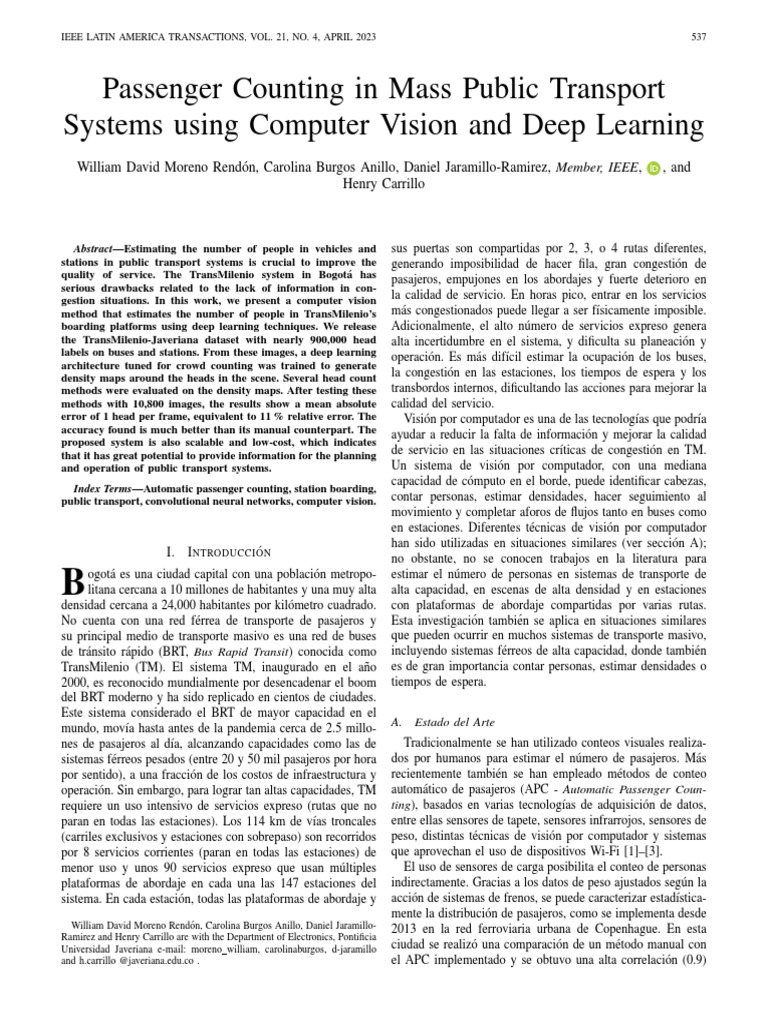 Passenger Counting in Mass Public TransportSystems Using Computer Vision and Deep Learning | PDF ...