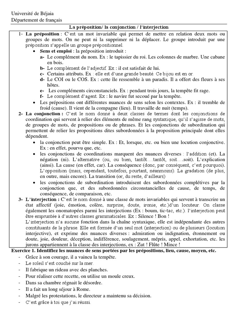 Prépositions, conjonctions et interjections | PDF | Clause | Adposition