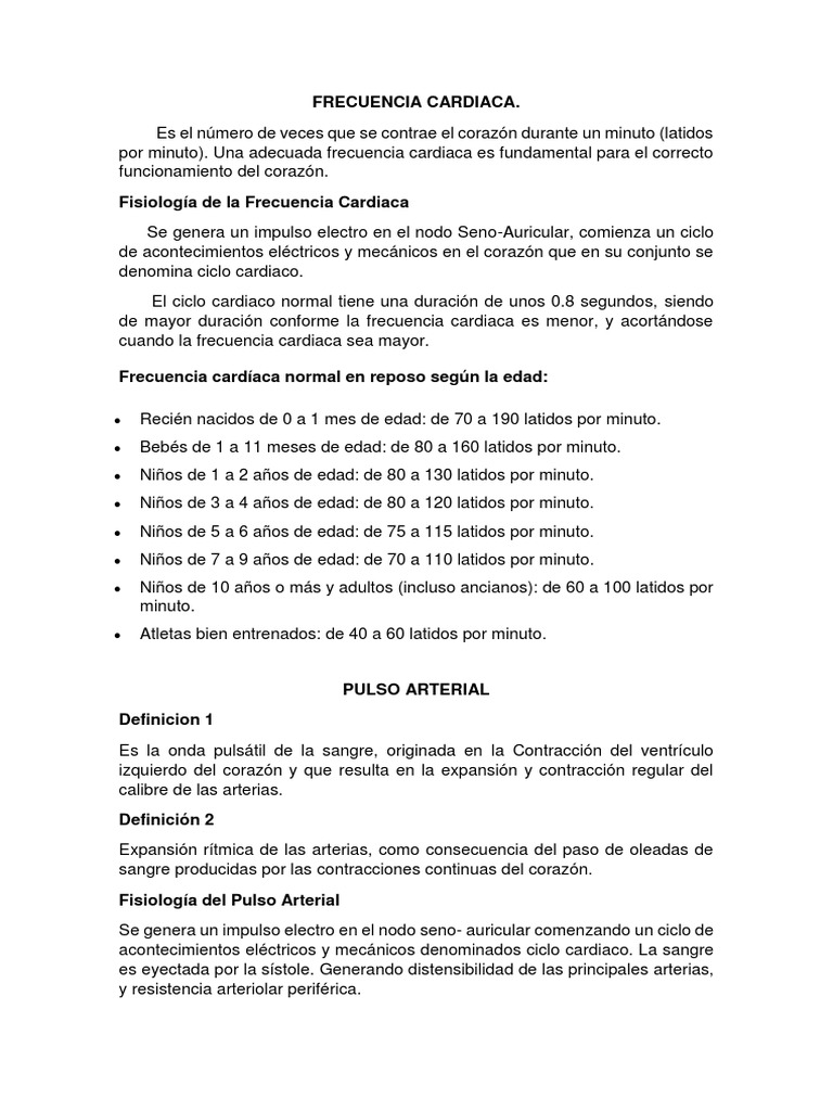 Frecuencia y Pulso Arterial Normal | PDF | Legumbres | Ritmo cardiaco