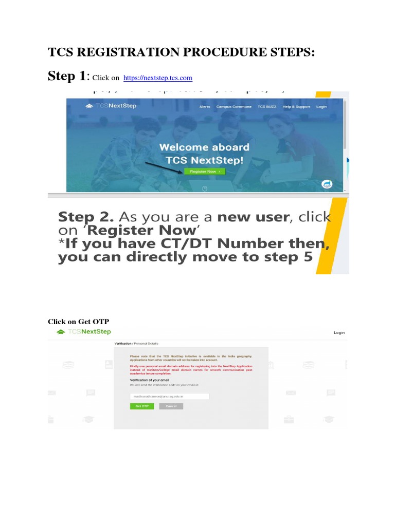 TCS - Registration Steps | PDF